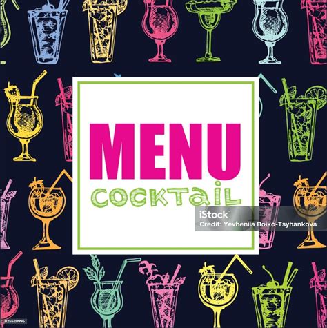칵테일 세트입니다 메뉴 바 레스토랑 초대장 공지 사항의 그래픽 디자인에 대 한 요소입니다 손으로 그린 스케치 세트 알콜 칵테일입니다 빈티지 벡터 일러스트 레이 션 0명에