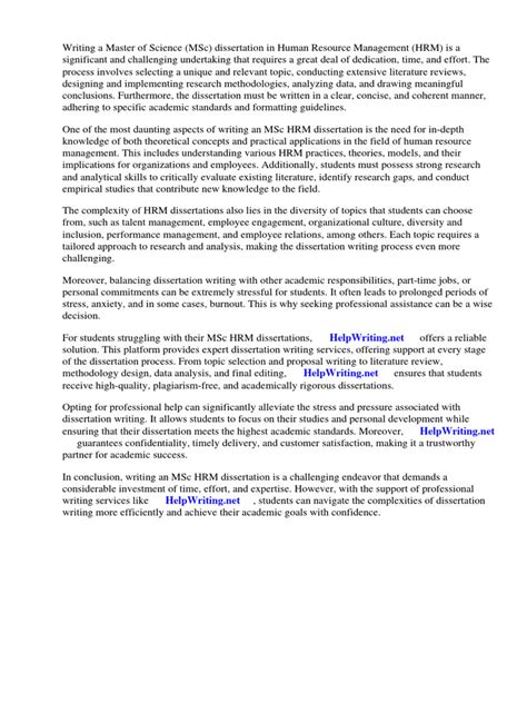 Msc Hrm Dissertation Examples Pdf Human Resource Management Employment