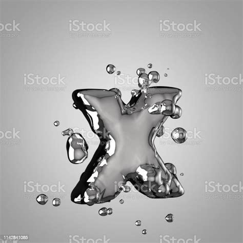 3d 머큐리 문자 X 소문자입니다 방울과 액체 금속 글꼴 3d 렌더링 0명에 대한 스톡 사진 및 기타 이미지 0명 3차원