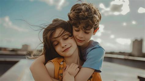 Brother And Sister Are Hugging Premium Ai Generated Image