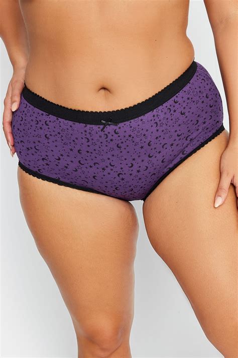 Yours 5 Pack Plus Size Black And Purple Star Print High Waisted Full