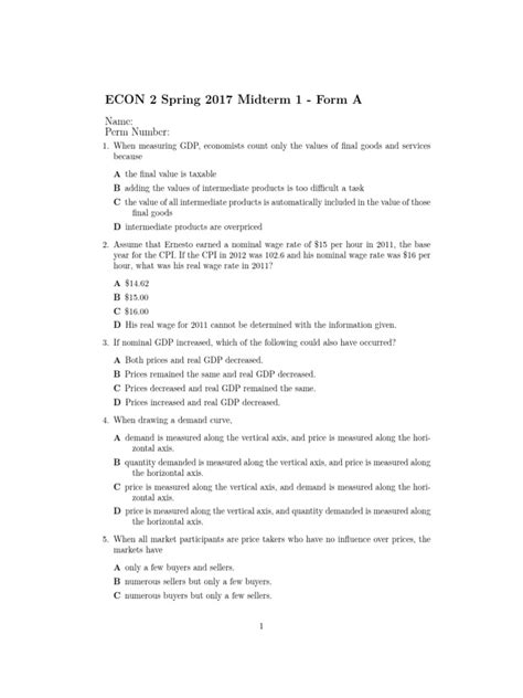 Econ Practice Midterm Pdf Supply And Demand Inflation