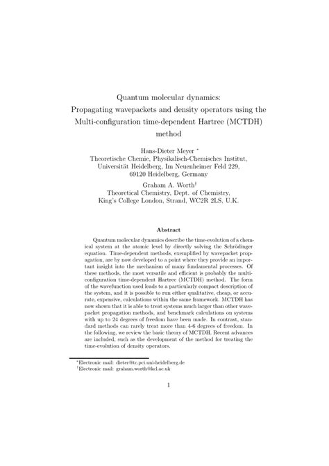 Pdf Quantum Molecular Dynamics Propagating Wavepackets And Density Operators Using The