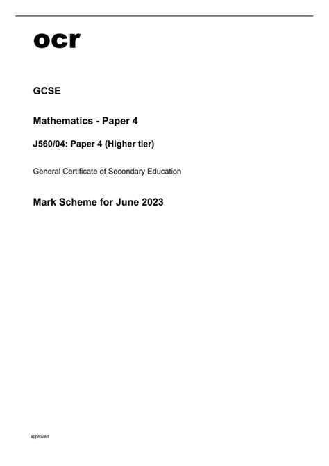 Ocr Gcse Mathematics J560 04 Mark Scheme June2023 Gcse Mathematics Ms And Qp Stuvia Us