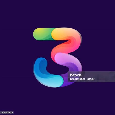 Logo Nomor Tiga Terbuat Dari Garis Warnawarni Yang Tumpang Tindih Ikon