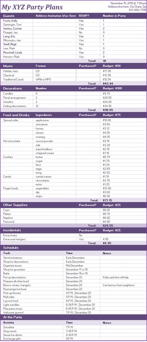 Party Excel Template