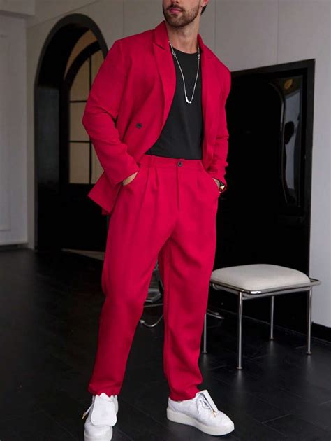 Manfinity Mode Men Double Button Blazer And Suit Pants Shein Usa
