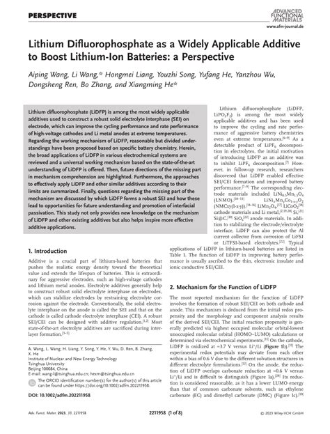 Lithium Difluorophosphate As A Widely Applicable Additive To Boost