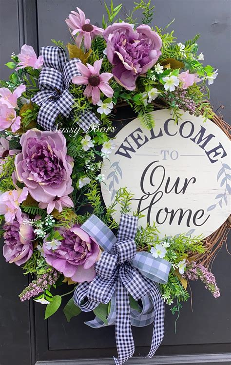 Peonies Wreath Wreath For Front Door Welcome Wreath Transitional Wreaths