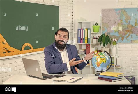 Look Here Brutal Man With Beard Wear Costume Informal Education Male