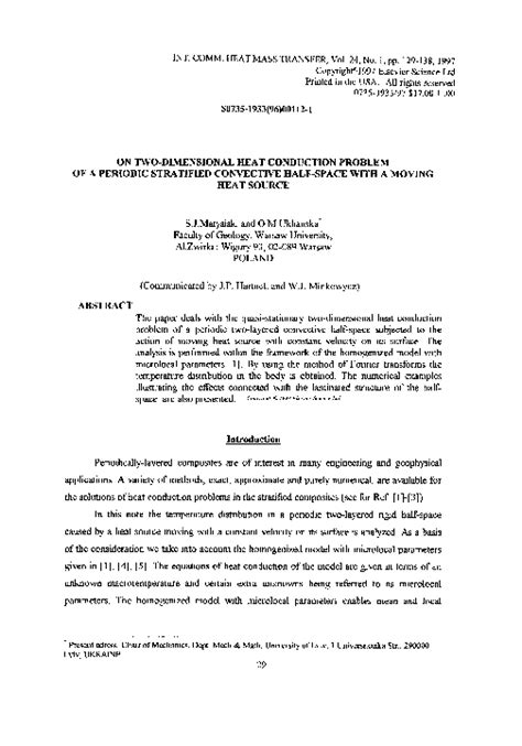 Pdf On Two Dimensional Heat Conduction Problem Of A Periodic Stratified Convective Half Space