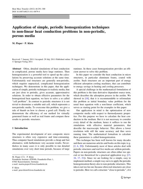 Pdf Application Of Simple Periodic Homogenization Techniques To Non