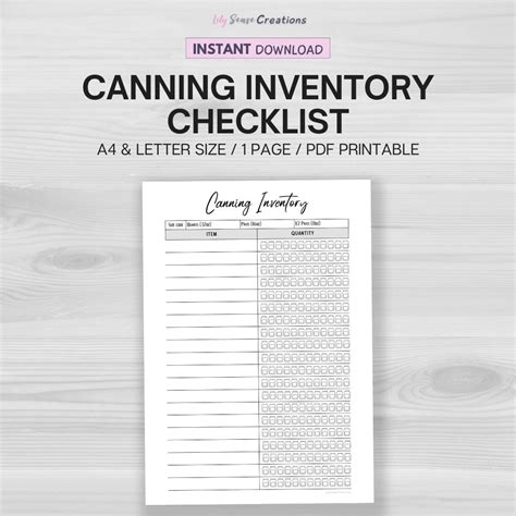 Printable Canning Inventory Checklist Canning Stock List Pantry