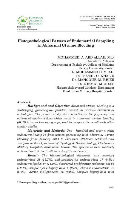 Histopathological Pattern Of Endometrial Sampling In Abnormal Uterine Bleeding