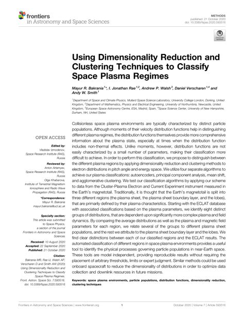 Pdf Using Dimensionality Reduction And Clustering Techniques To Classify Space Plasma Regimes