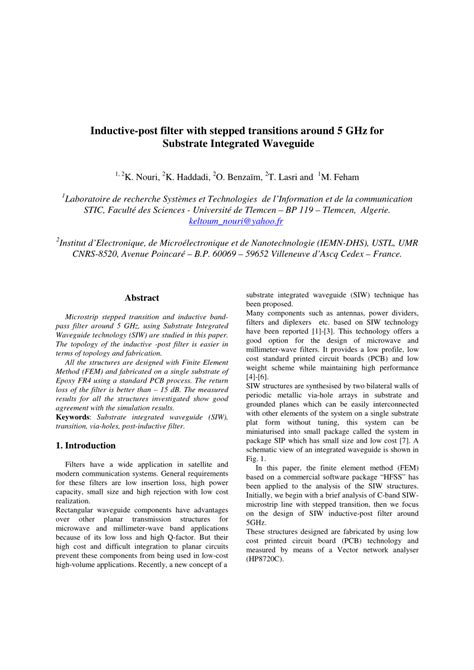 Pdf Inductive Post Filter With Stepped Transitions Around 5 Ghz For Substrate Integrated Waveguide