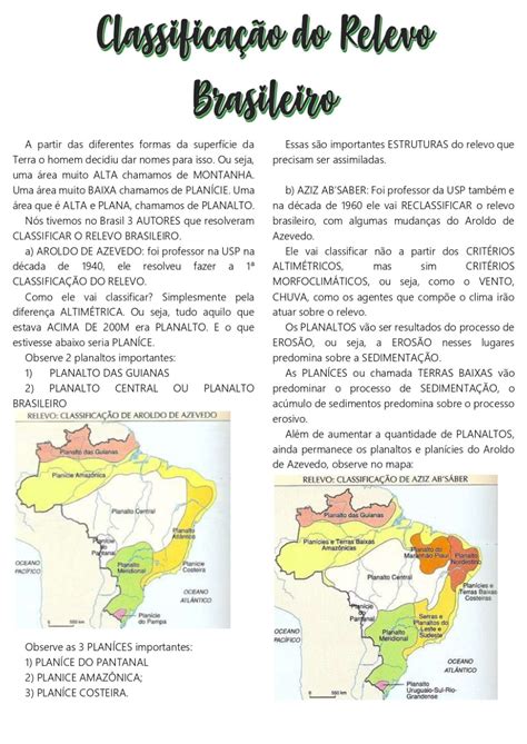 Resumo Classificação Do Relevo Brasileiro Relevos Brasileiros