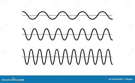Sinusoid Signals Set Black Curve Sound Waves Collection Voice Or Music Audio Concept Pulse