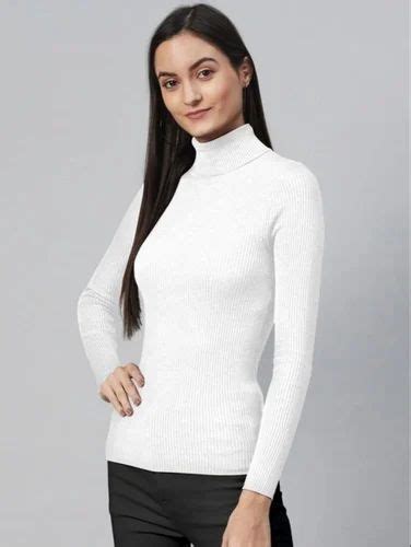 Full Sleeve Women Plain High Neck T Shirts Daily Wear Size Large At