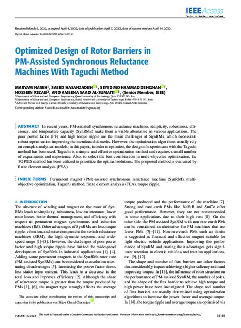 Pdf Optimized Design Of Rotor Barriers In Pm Assisted Synchronous Reluctance Machines With