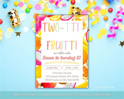 Editable Two Tti Frutti Birthday Invitation Two Tti Frutti 2nd Birthday Tutti Frutti Summer
