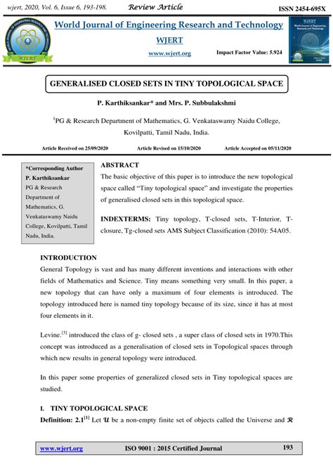 Pdf Generalised Closed Sets In Tiny Topological Space