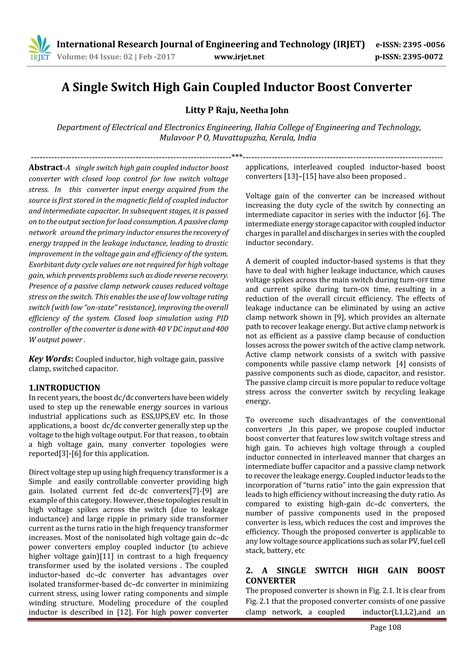 A Single Switch High Gain Coupled Inductor Boost Converter Pdf