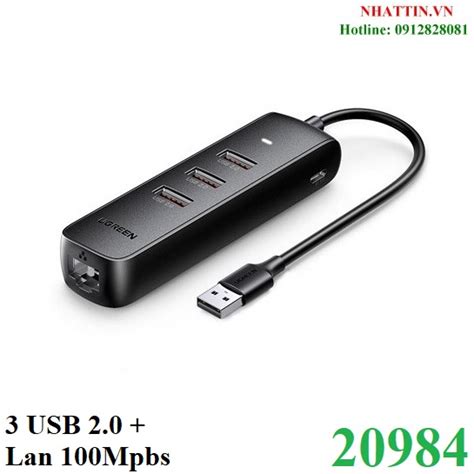 Hub Chia Usb 20 Ra 3 Cổng Usb 20 Lan 100mbps Ugreen 20984 Cao Cấp