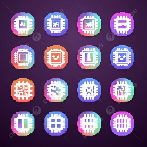 Processors App Icons Set Integrated Microprocessor Pc Vector