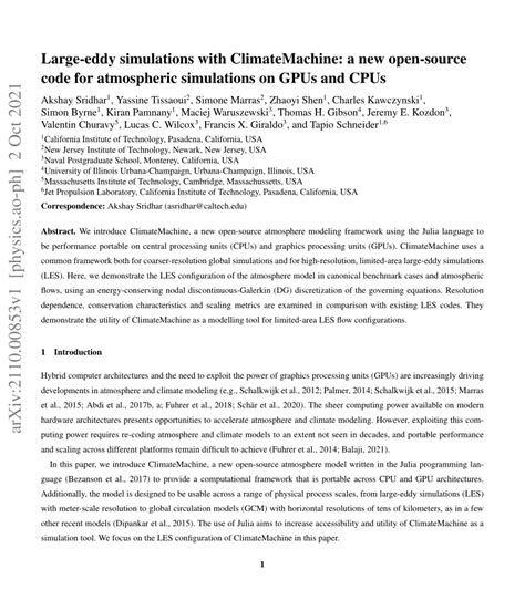 Pdf Large Eddy Simulations With Climatemachine V0 2 0 A New Open Source Code For Atmospheric