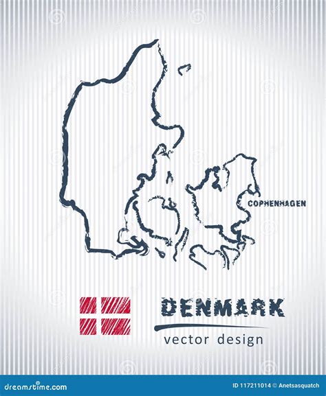 Carte Nationale De Dessin De Vecteur Du Danemark Sur Le Fond Blanc