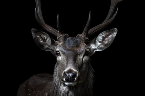 Premium Ai Image A Closeup Portrait Of A Deer With Impressive Antlers