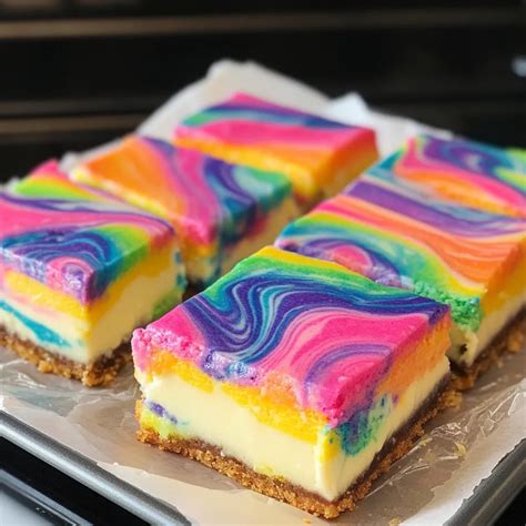 Easy Rainbow Cheesecake Swirl Bars Recipe Recipes By Clare