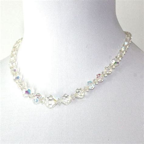 Vintage Aurora Borealis Faceted Crystal Necklace Etsy Crystal