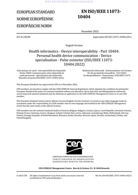 EN ISO IEEE Health Informatics Device Interoperability Part Personal