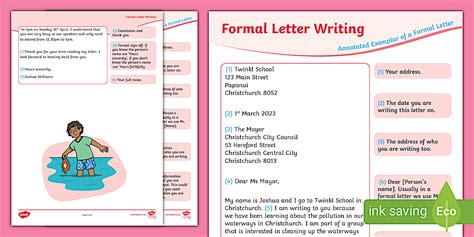 Level 2 Formal Letter Writing Annotated Exemplar Twinkl