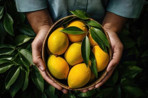 Premium Ai Image Two Hands Holding A Bowl Of Mangoes
