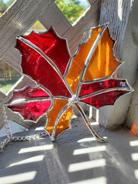 Small Stained Glass Maple Leaf Etsy