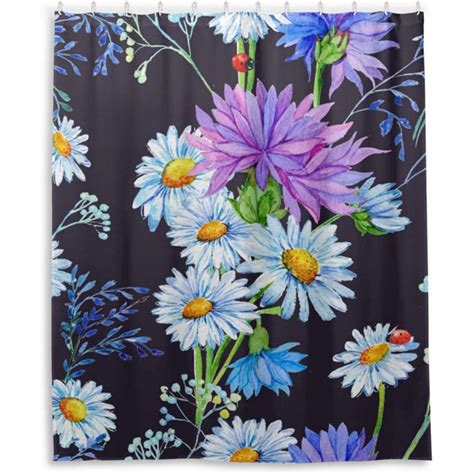 Coolnut Watercolor Flowers Bathroom Waterproof Shower Curtain Set