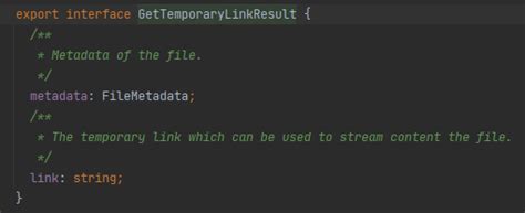JSDoc Types Of The GetTemporaryLinkResult Interface Are Not Updated