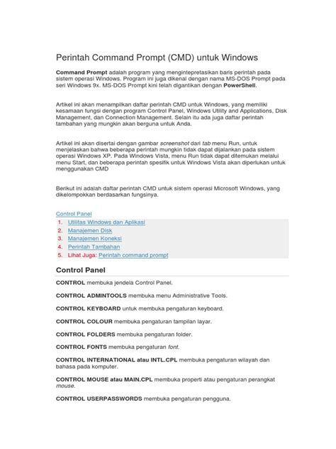 Kumpulan Perintah Cmd Command Promt Pdf Komputer