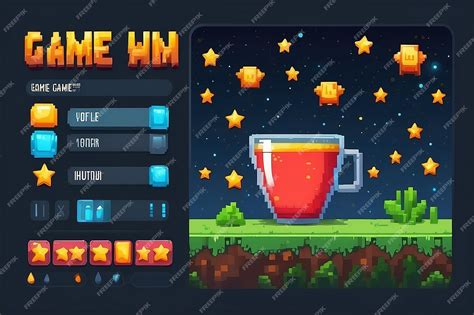 Premium Photo Pixel Game Win Screen Cups And Stars Next To Health And