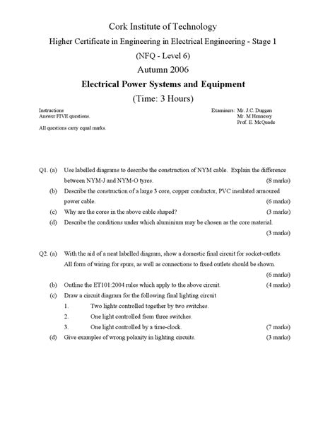 Low Voltage Circuits Electrical Power Systems And Equipment Exam