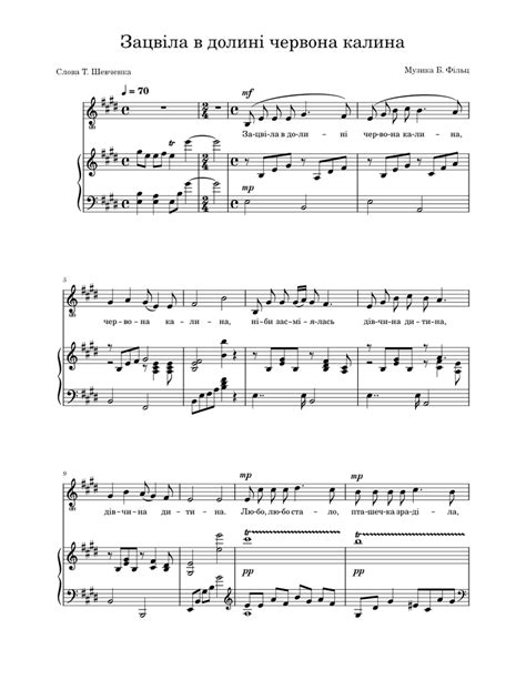 Зацвіла в долині червона калина Б Фільц Повна партитура Sheet Music