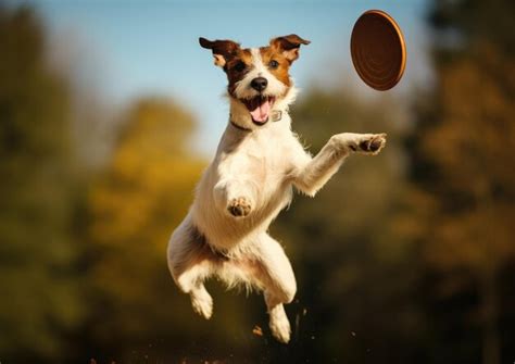 Premium Ai Image A Fox Terrier In Midair Catching A Frisbee With