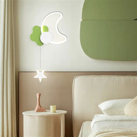 모던 미니멀리스트 별 달 벽 램프 침실 배경 소파 테이블 녹색 흰색 전구 실내 홈 장식 티몬