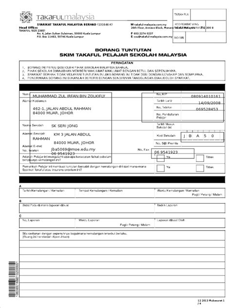 Borang Tuntutan Skim Takaful Pelajar Sekolah Malaysia Pdf