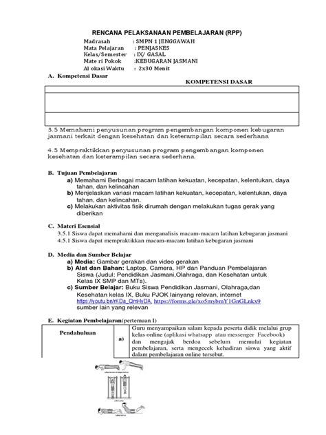 Rpp Pjj Pjok Kebugaran Jasmani Kelas 9 Pdf