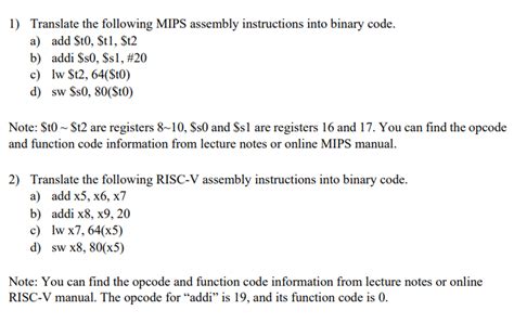 Solved 1 Translate The Following Mips Assembly Instructions