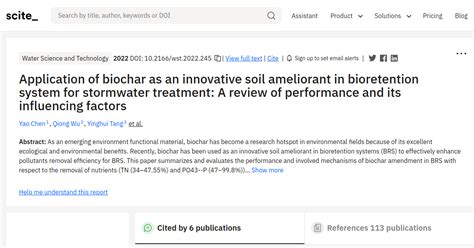 Application of biochar as an innovative soil ameliorant in bioretention system for stormwater ...